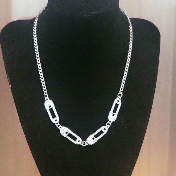Jewelry | Nwt Sterling Silver Crystal Safety Pin Design Necklace | Poshmark